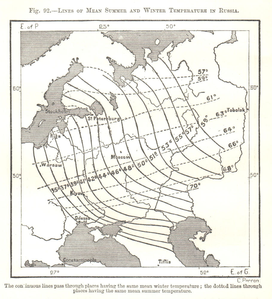 Lines of Mean Summer and Winter Temperature in Russia. Sketch map 1885 ...