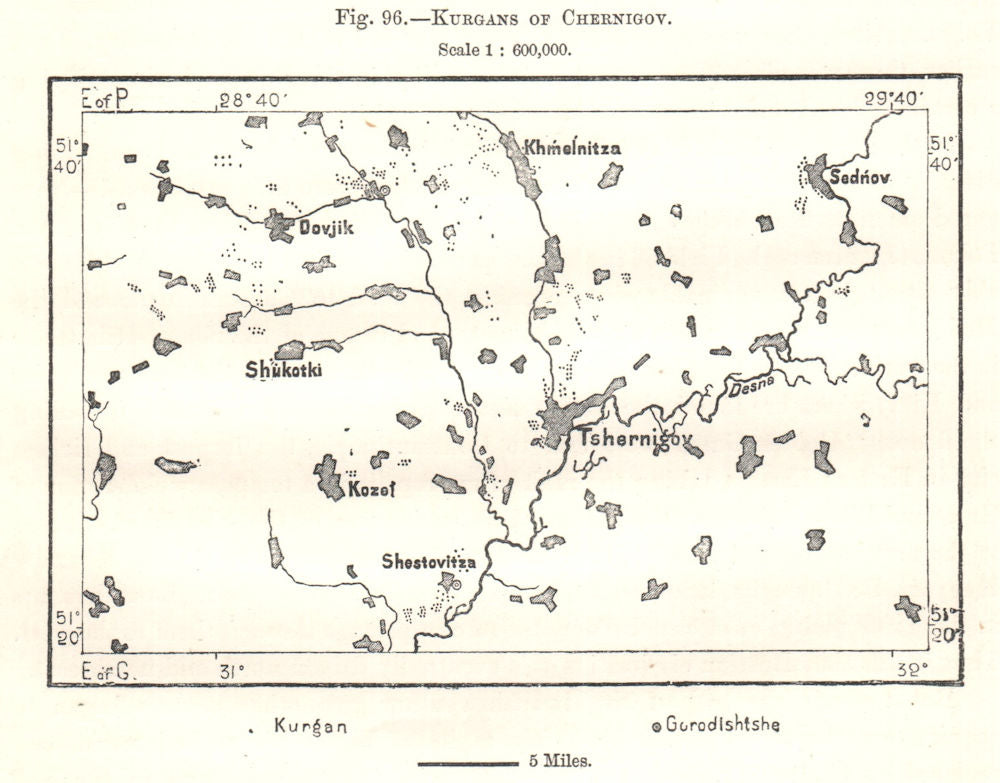 Kurgans of Chernihiv. Ukraine. Sketch map 1885 old antique plan chart ...