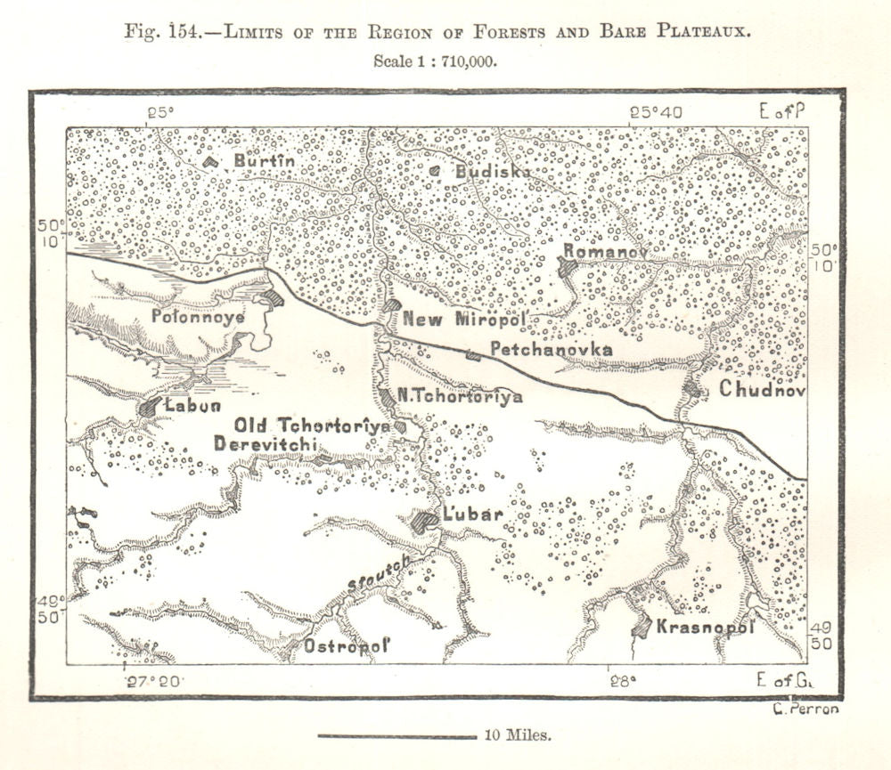 Limits of the Region of Forests and Bare Plateaux. Ukraine. Sketch map ...