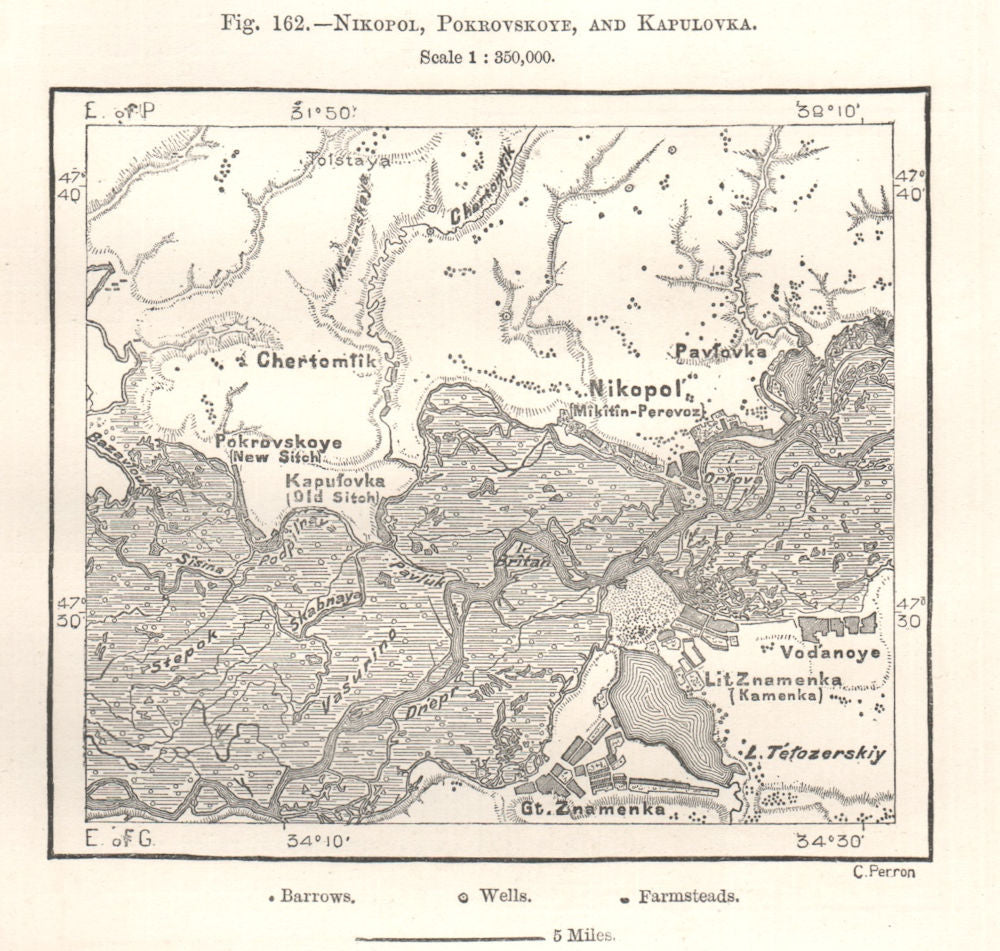Nikopol, Pokrovsk, and Kapulivka. Ukraine. Sketch map 1885 old antique ...