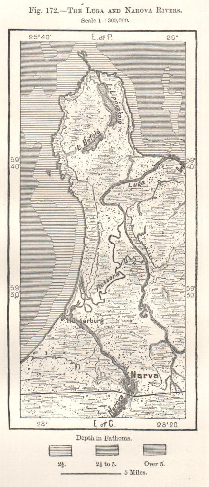 The Luga and Narva Rivers. Russia. Sketch map 1885 old antique plan ...