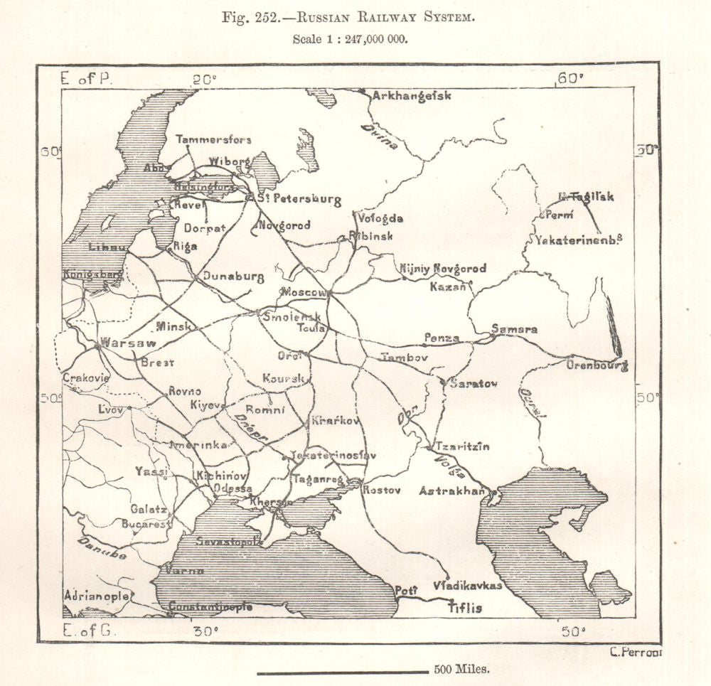 Russian Railway System. Sketch map 1885 old antique vintage plan chart ...