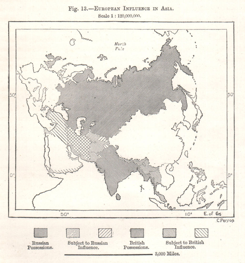 European Influence in Asia. Russian British. Sketch map 1885 old ...