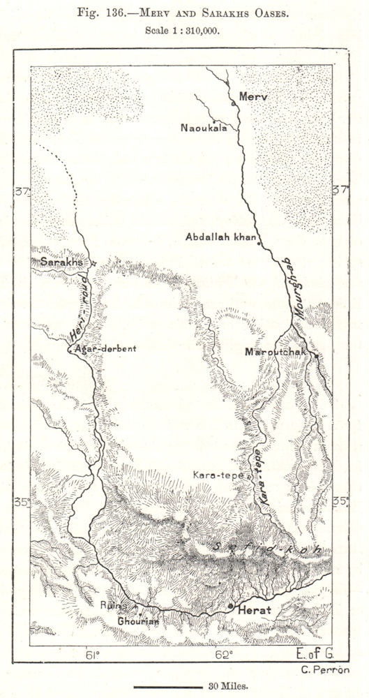 Merv and Serakhs Oases. Herat Afghanistan. Turkmenistan. Sketch map ...
