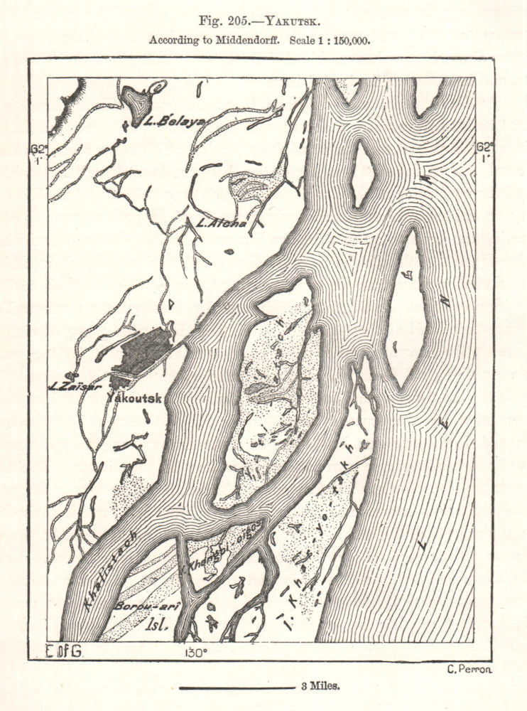 Yakutsk environs. Russia. Sketch map 1885 old antique vintage plan ...