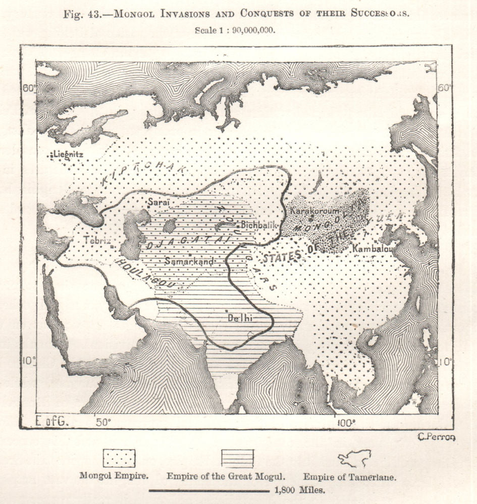 Mongol invasions & conquests. Great Mogul Tamerlane. Asia. Sketch map ...