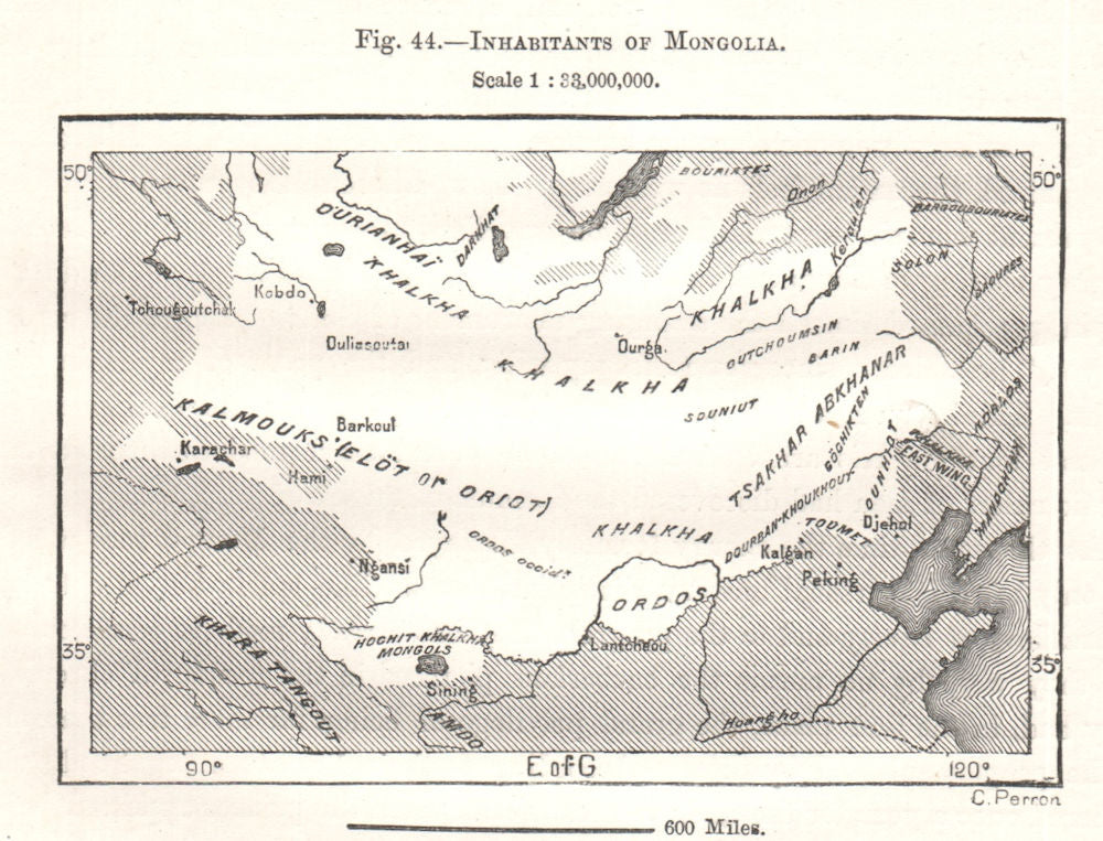 Inhabitants of Mongolia. Sketch map 1885 old antique vintage plan chart ...