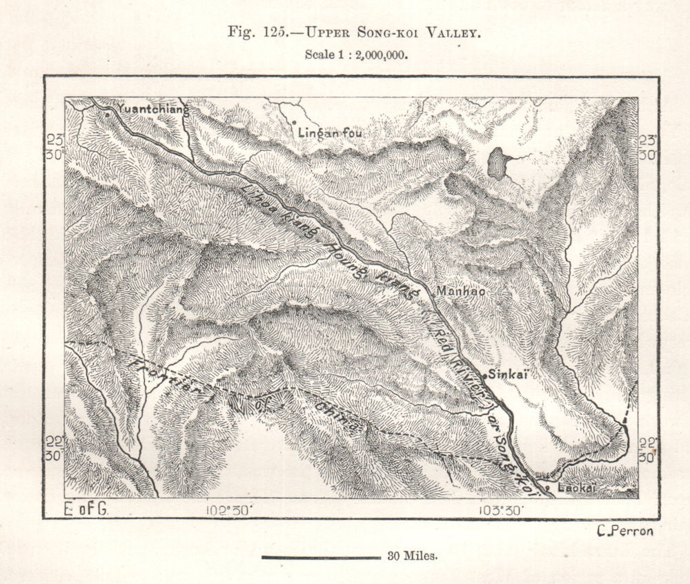 Upper Red River Valley. China. Sketch map 1885 old antique plan chart ...