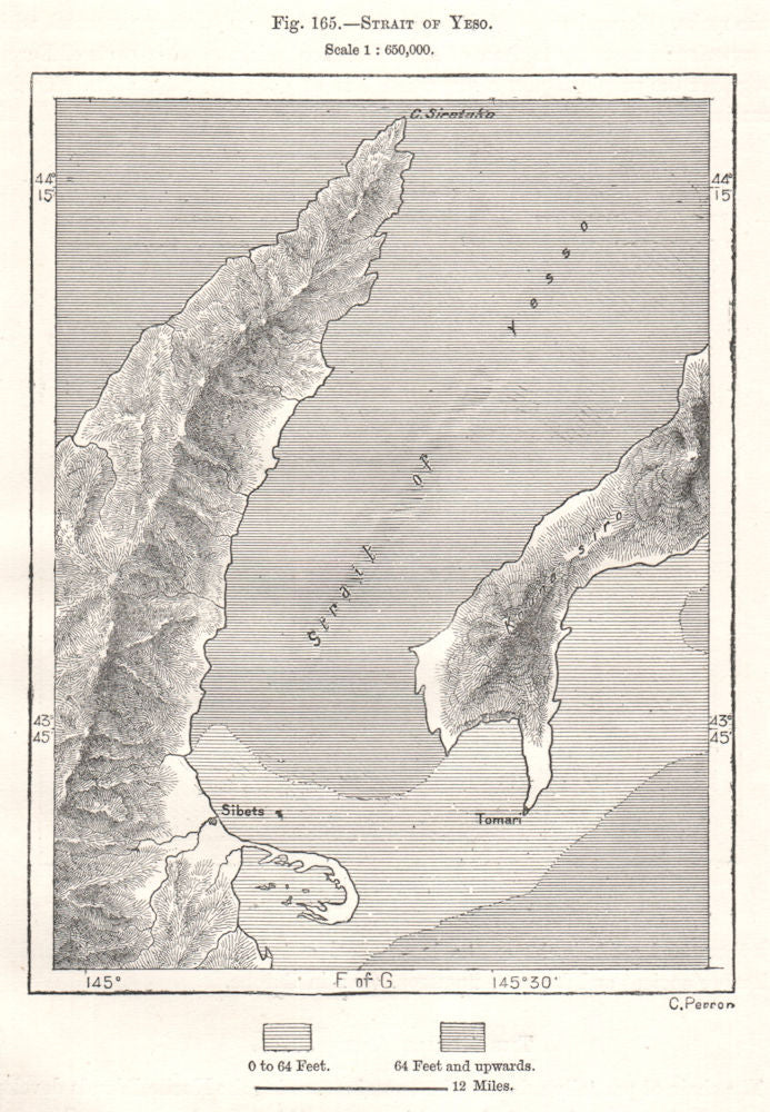 Strait of Yeso. Nemuro Strait. Hokkaido Kunashir Japan. Sketch map 1885 ...