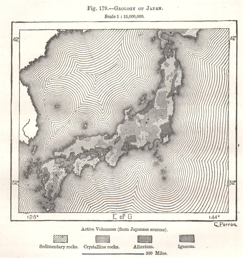 Geology of Japan. Sketch map 1885 old antique vintage plan chart ...