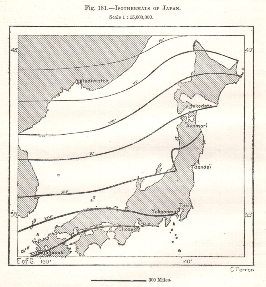 Isothermals of Japan. Sketch map 1885 old antique vintage plan chart ...