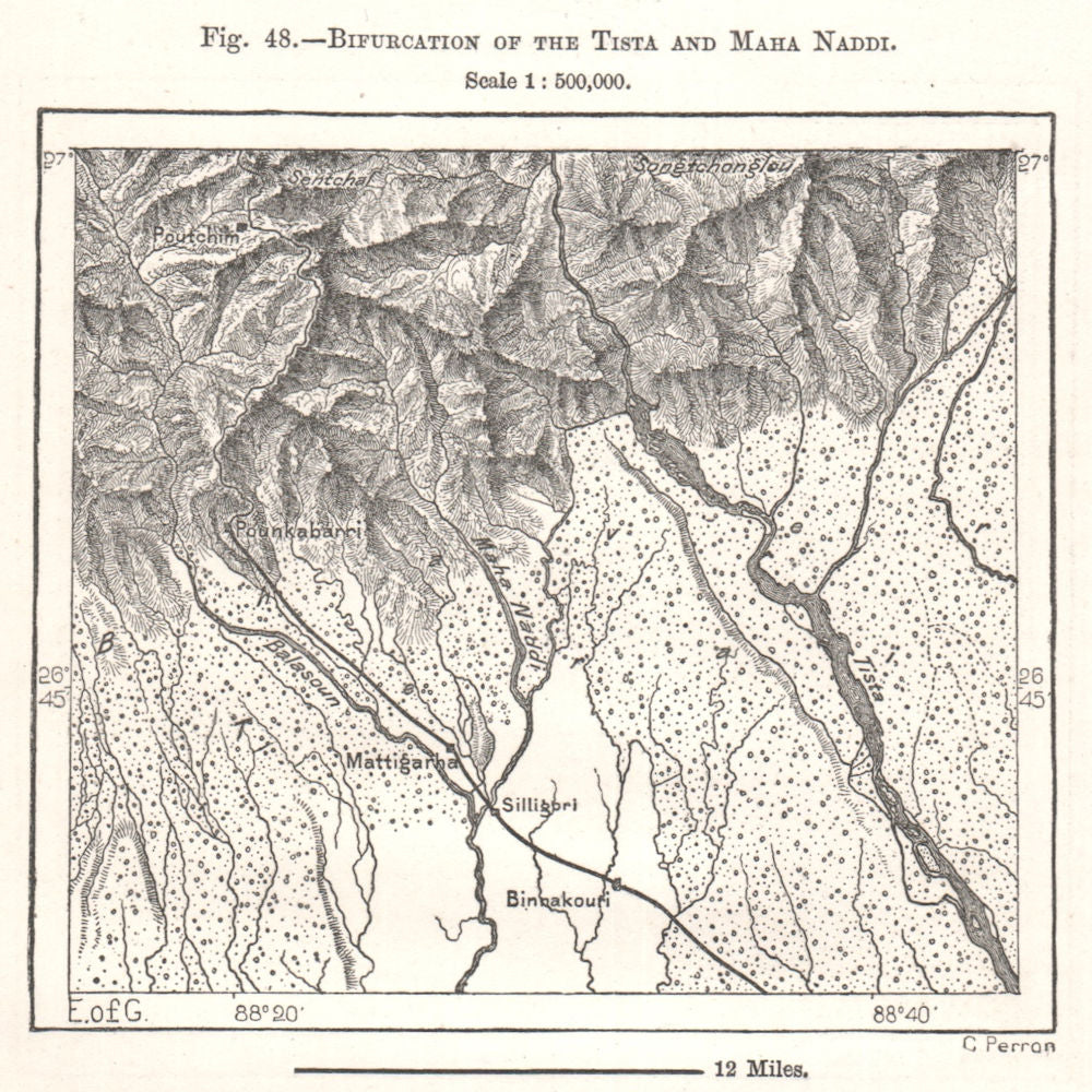 Bifurcation of the Teesta and Mahanadi. Siliguri. India. Sketch map ...
