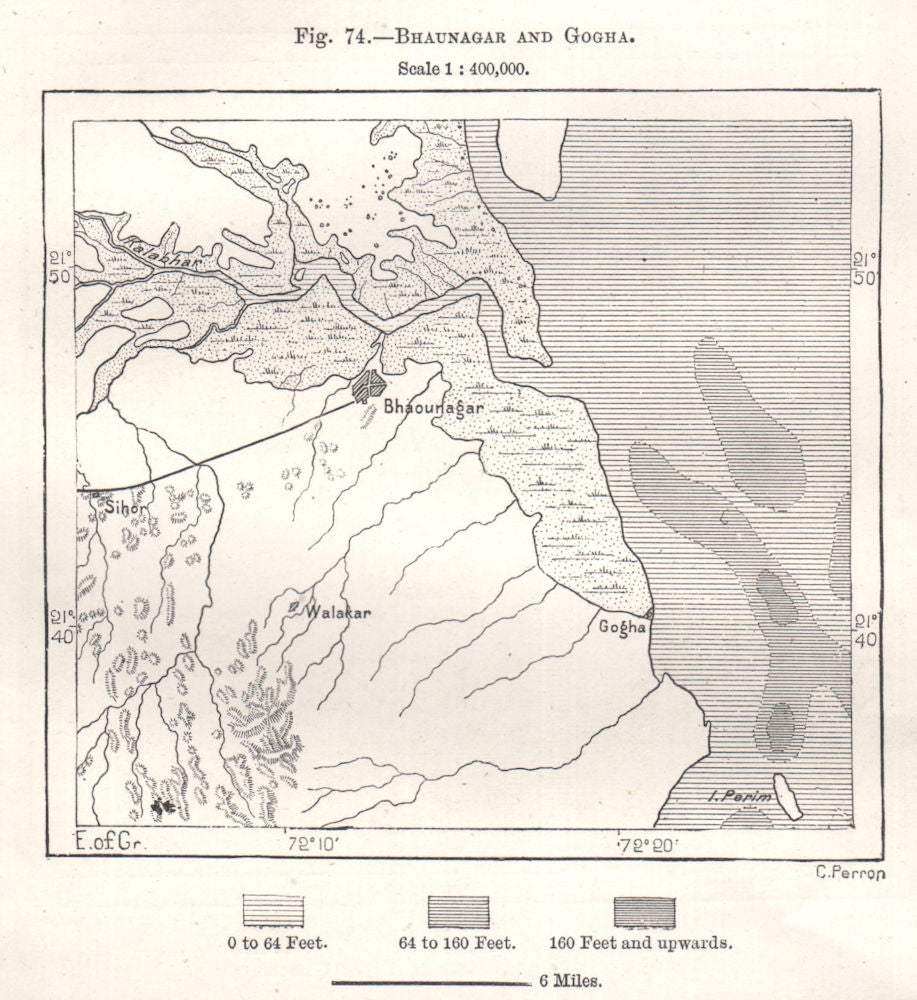 Bhavnagar and Ghogha. India. Sketch map 1885 old antique plan chart ...