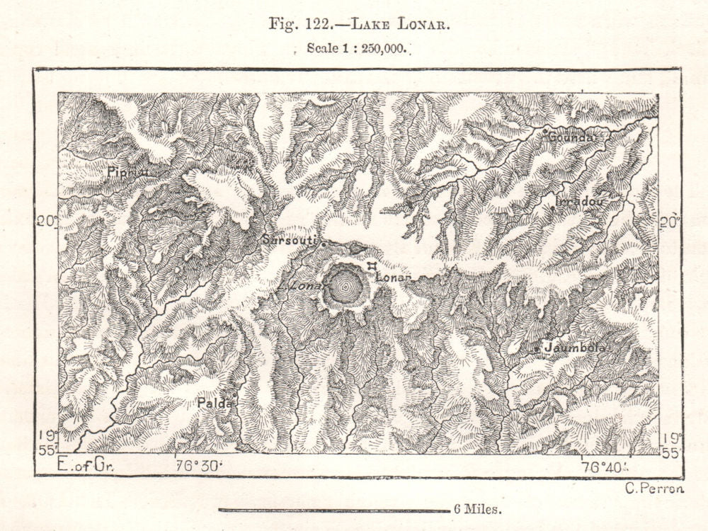 Lake Lonar. India. Sketch map 1885 old antique vintage plan chart ...