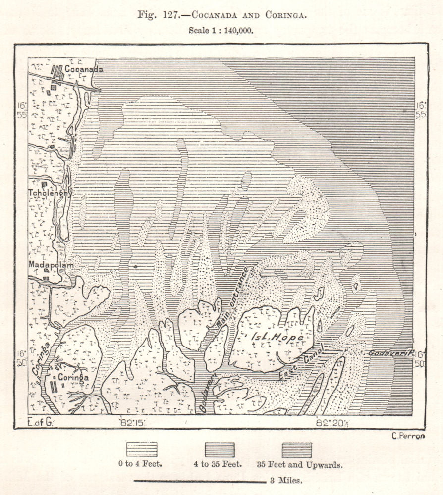 Kakinada and Korangi. India. Sketch map 1885 old antique plan chart ...