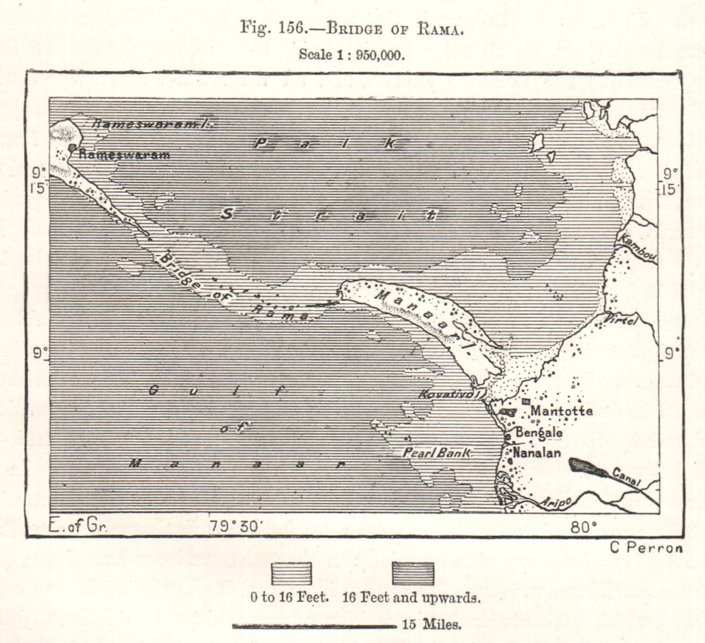 Bridge of Rama. Sri Lanka. Sketch map 1885 old antique vintage plan ...