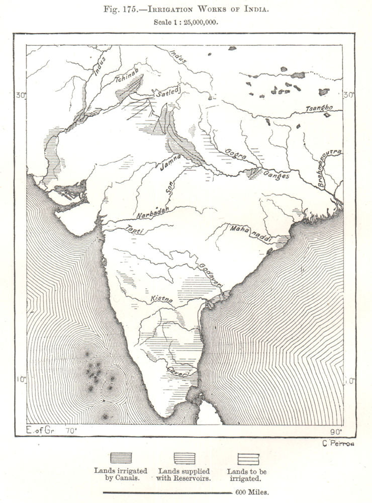 Irrigation Works of India. Sketch map 1885 old antique vintage plan ...