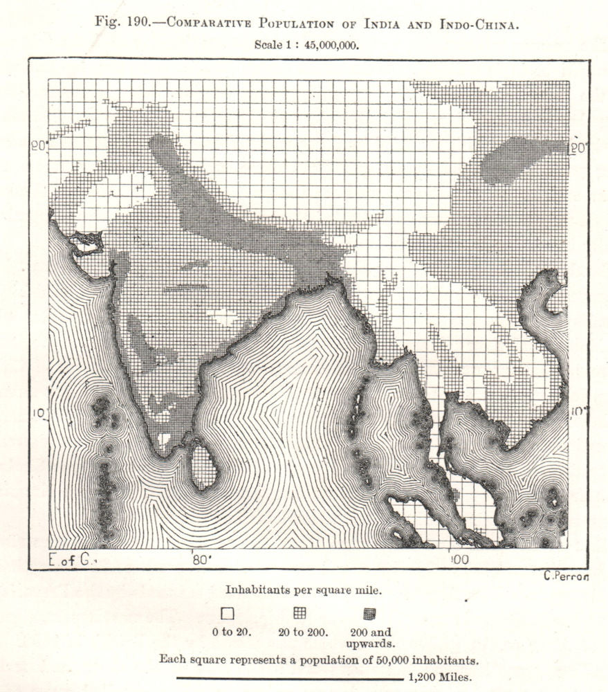 Comparative Population of India and Indo-China. South Asia. Sketch map ...