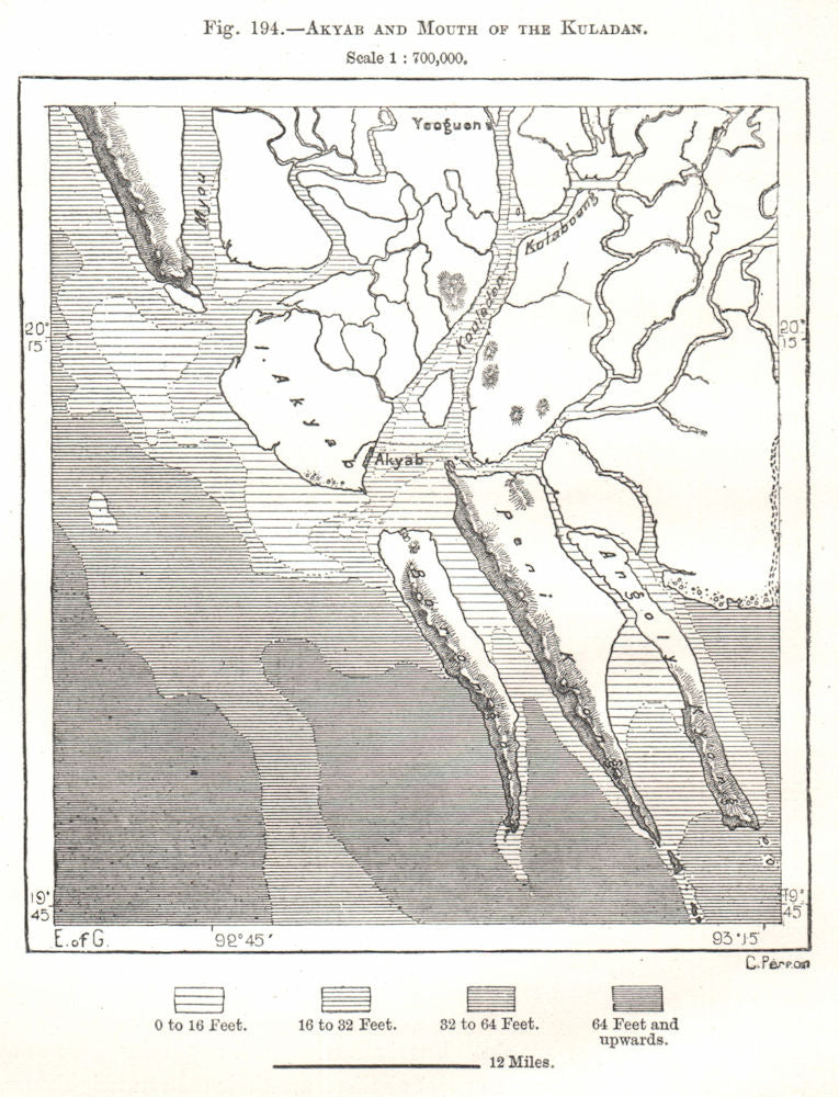 Sittwe and Mouth of the Kuladan. Burma. Sketch map 1885 old antique ...