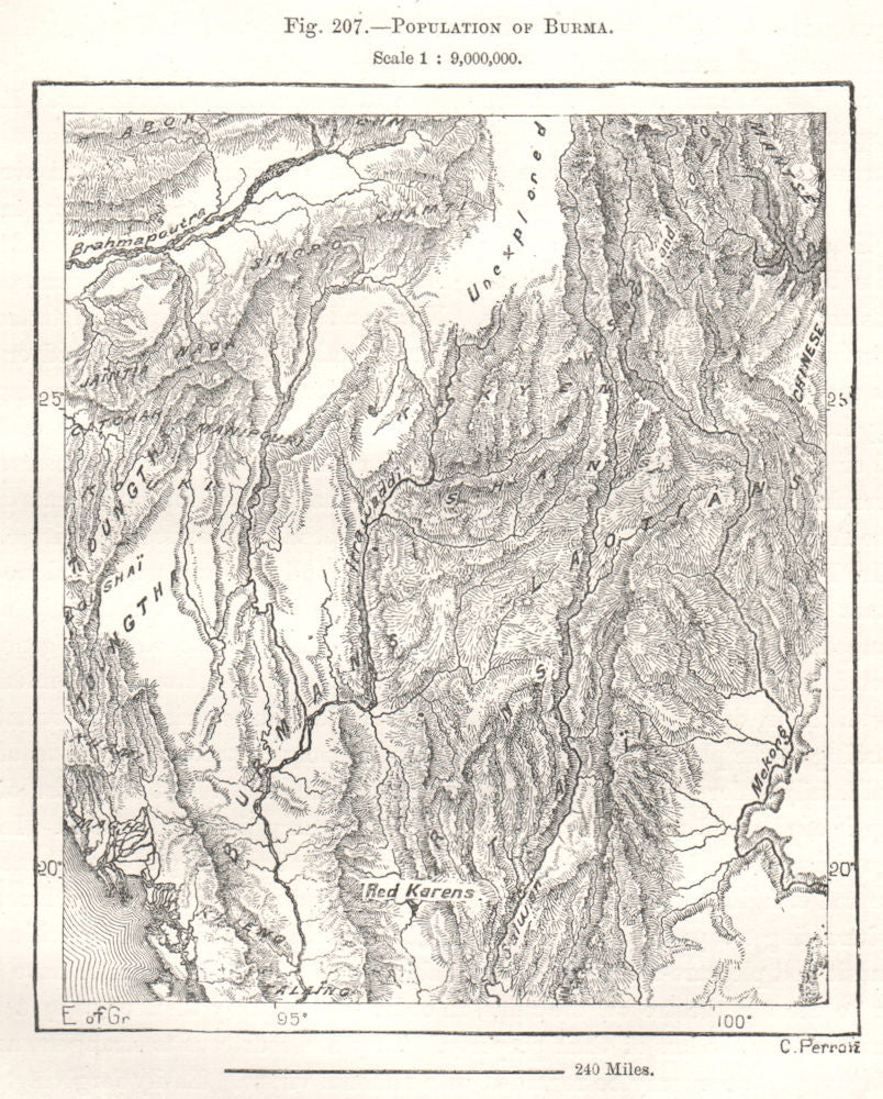 Population of Burma Myanmar. Sketch map 1885 old antique plan chart ...