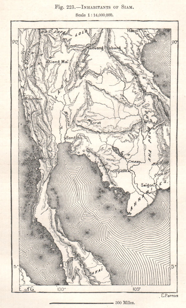 Inhabitants of Siam. Thailand. Sketch map 1885 old antique plan chart ...