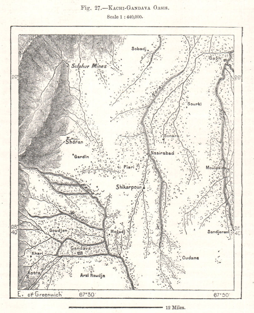 Kachi-Gandava Oasis. Pakistan. Sketch map 1885 old antique plan chart ...