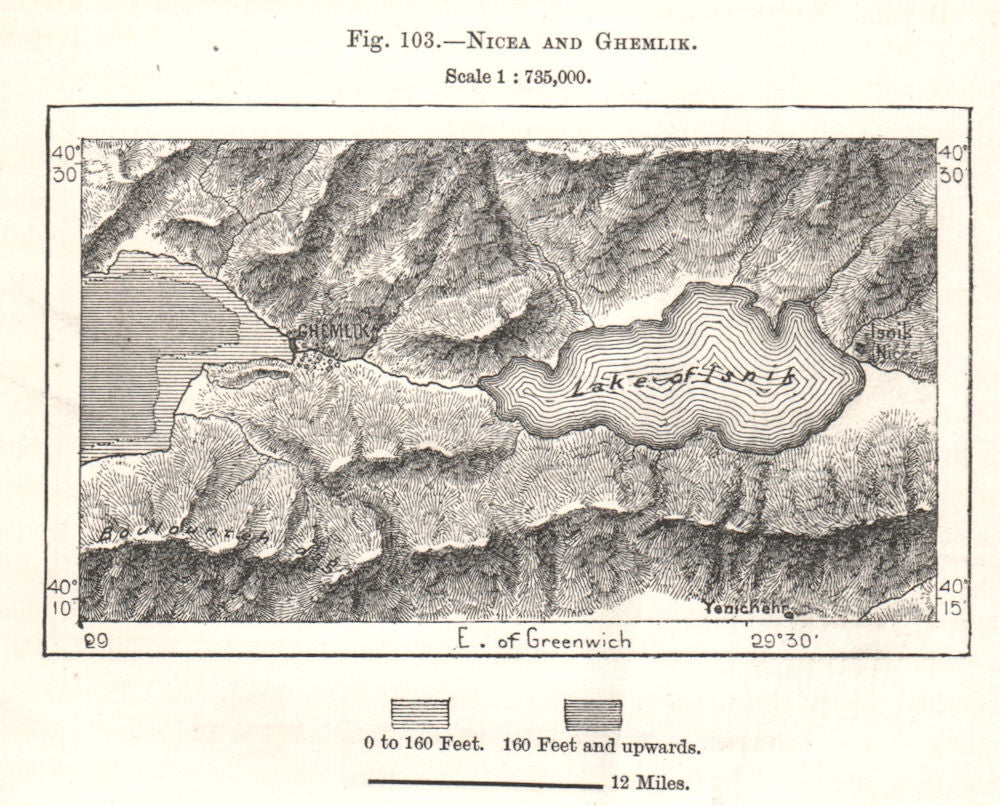 Nicaea & Gemlik. Turkey. Sketch map 1885 old antique vintage plan chart ...