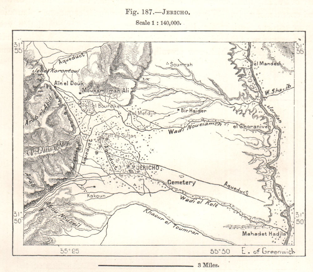 Jericho & environs. Palestine. Sketch map 1885 old antique plan chart ...