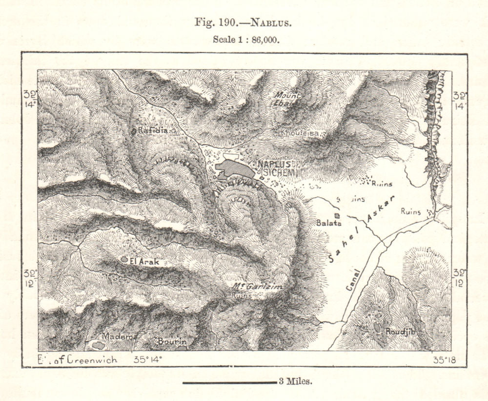Nablus. Palestine. Sketch map 1885 old antique vintage plan chart ...