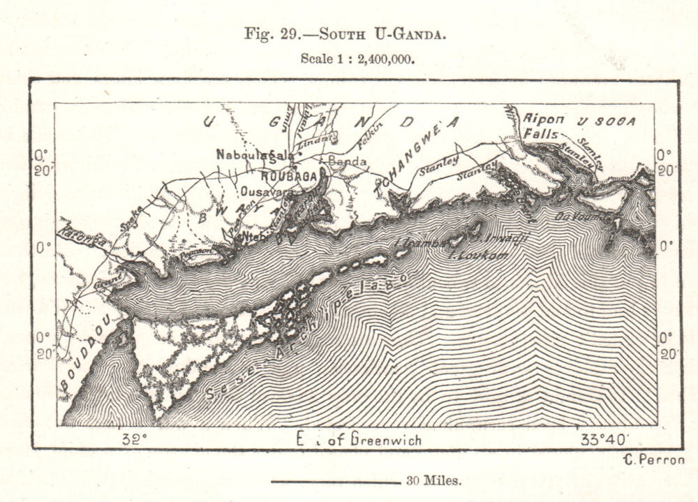 South U-Ganda. Uganda. Sketch map 1885 old antique vintage plan chart ...