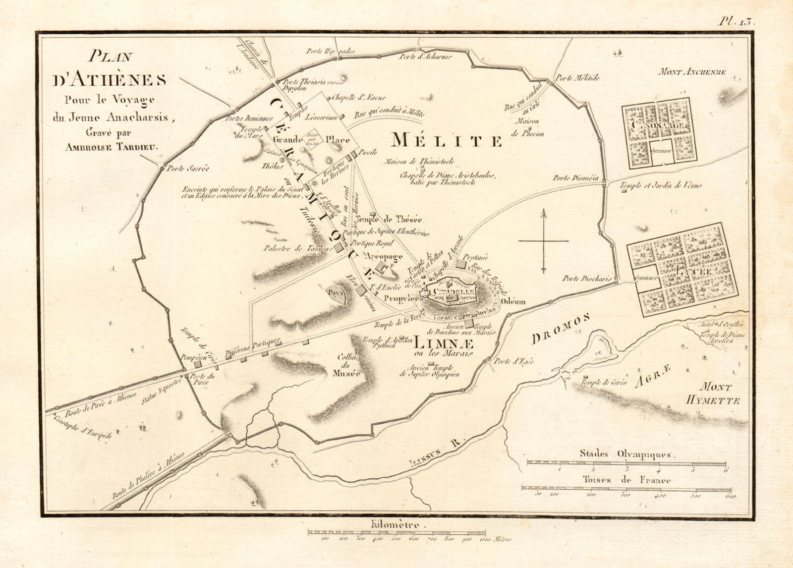 ANCIENT ATHENS City plan. "Plan d'Athènes". Ancient Greece. TARDIEU ...