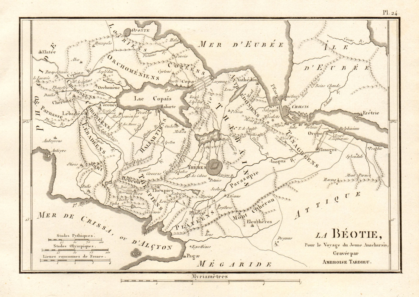ANCIENT GREECE. "La Béotie". Boeotia. TARDIEU 1832 old antique map plan ...