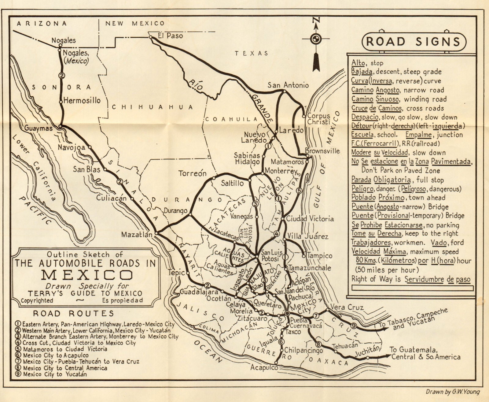 MEXICO MAJOR ROADS. "Automobile roads in Mexico" 1935 old vintage map ...