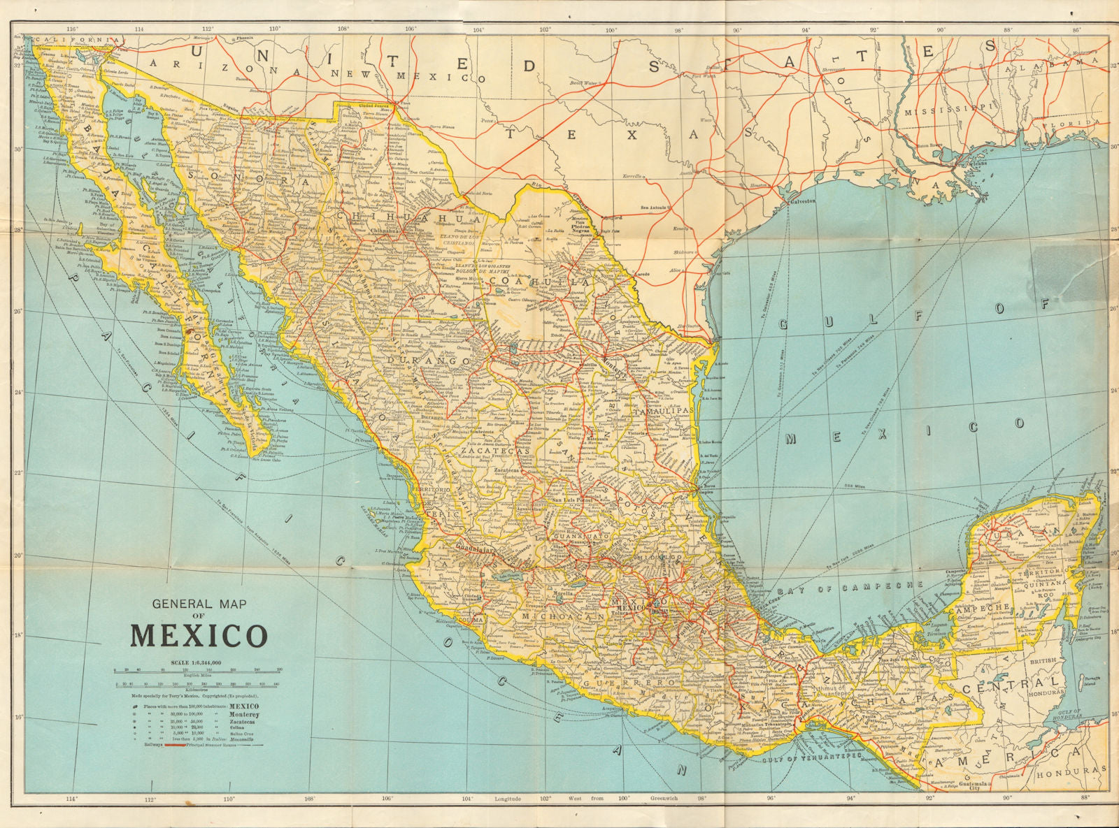 General map of Mexico 1935 old vintage plan chart ...