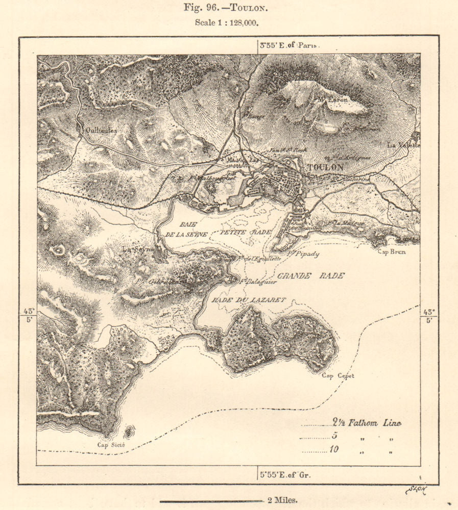 Rade de Toulon & environs. Var. Sketch map 1885 old antique plan chart ...
