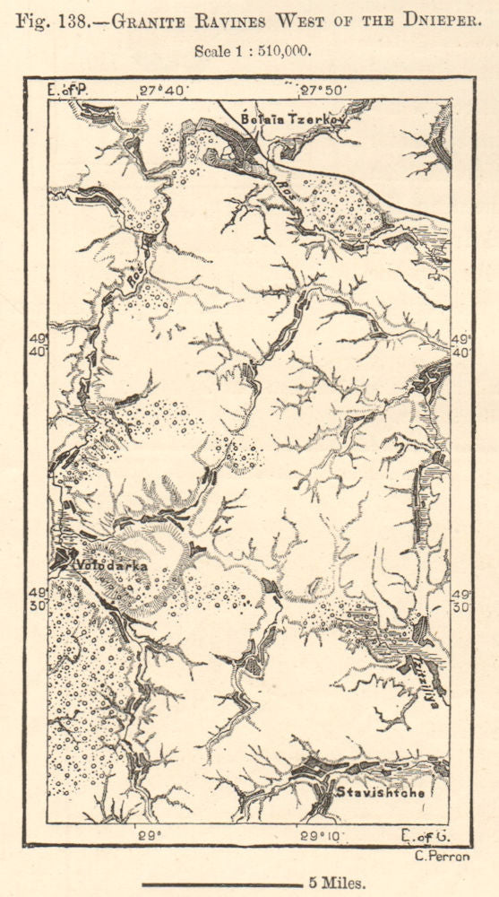 Granite ravines west of the Dnieper. Ukraine. Sketch map 1885 old ...