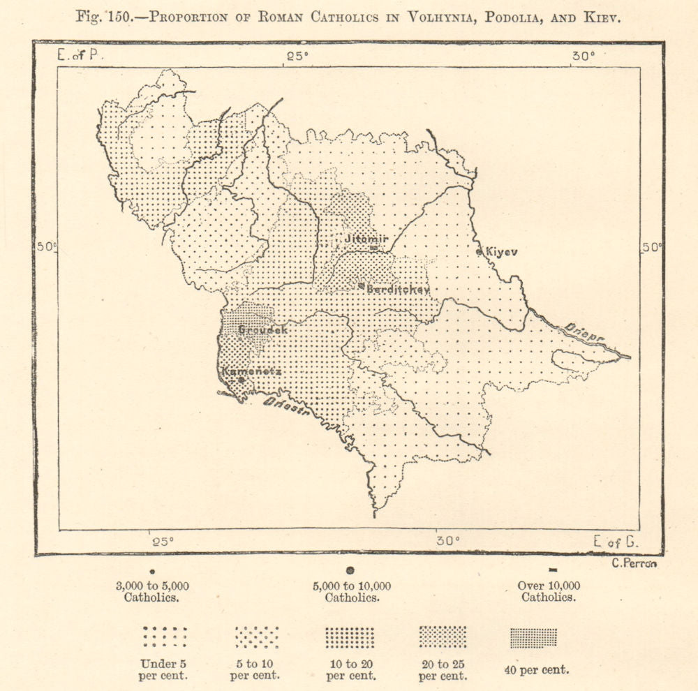 Roman Catholics proportion in Volhynia, Podolia & Kiev. Ukraine. Sketch ...