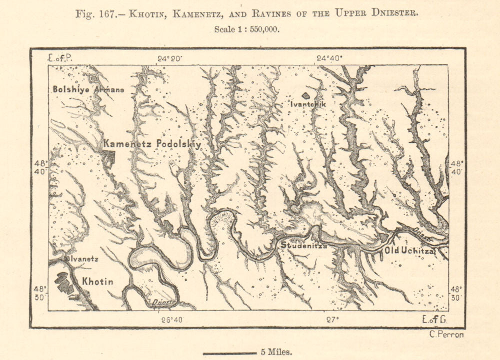 Khotyn, Kamyanets-Podilskyi & Upper Dniester ravines. Ukraine. Sketch ...