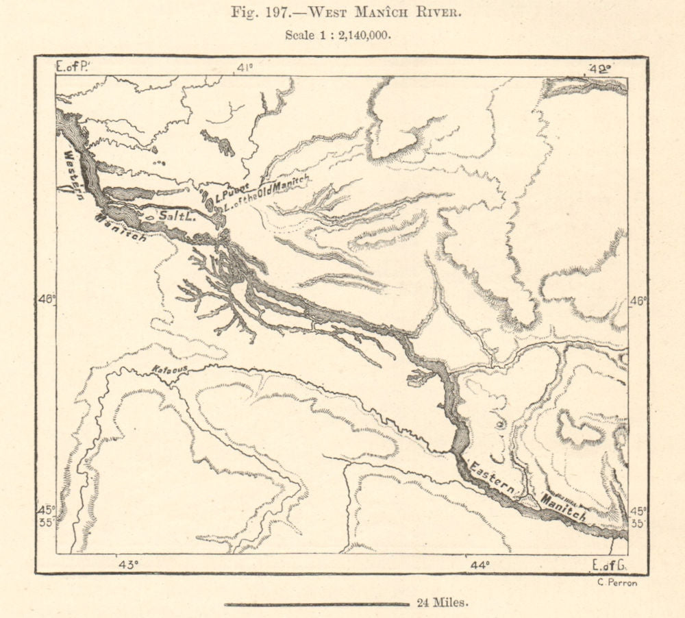 West Manych River. Russia. Sketch map 1885 old antique vintage plan ...