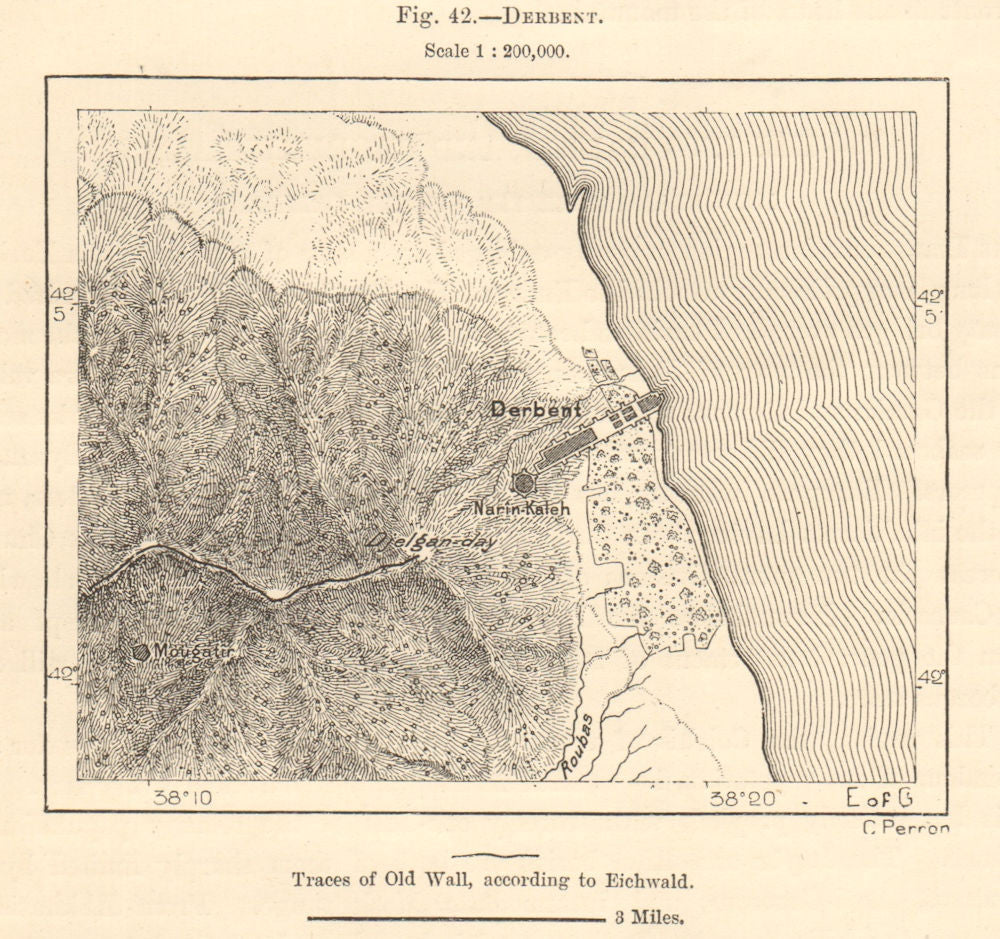 Derbent & environs. Dagestan, Russia. Sketch map 1885 old antique chart ...
