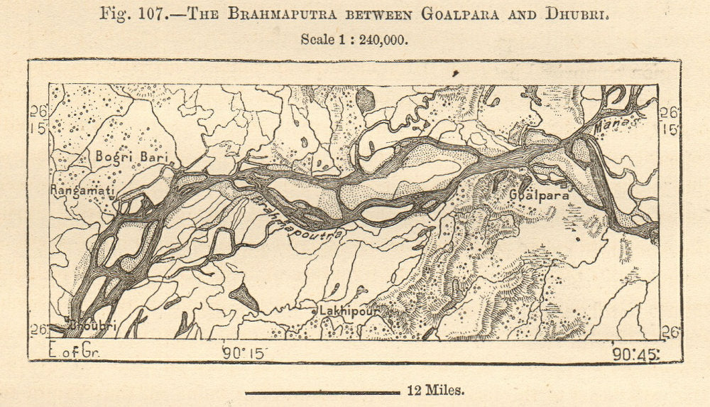 Brahmaputra river between Goalpara & Dhubri. Assam. Sketch map. SMALL ...