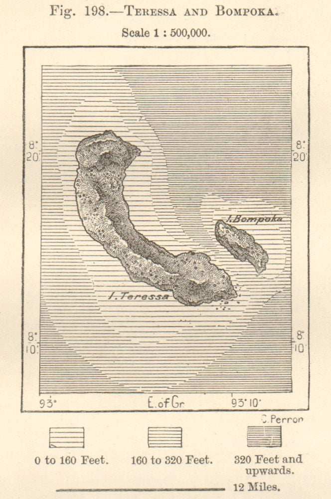 Teressa and Bompoka. Nicobar Islands. India. Sketch map. SMALL 1885 old ...