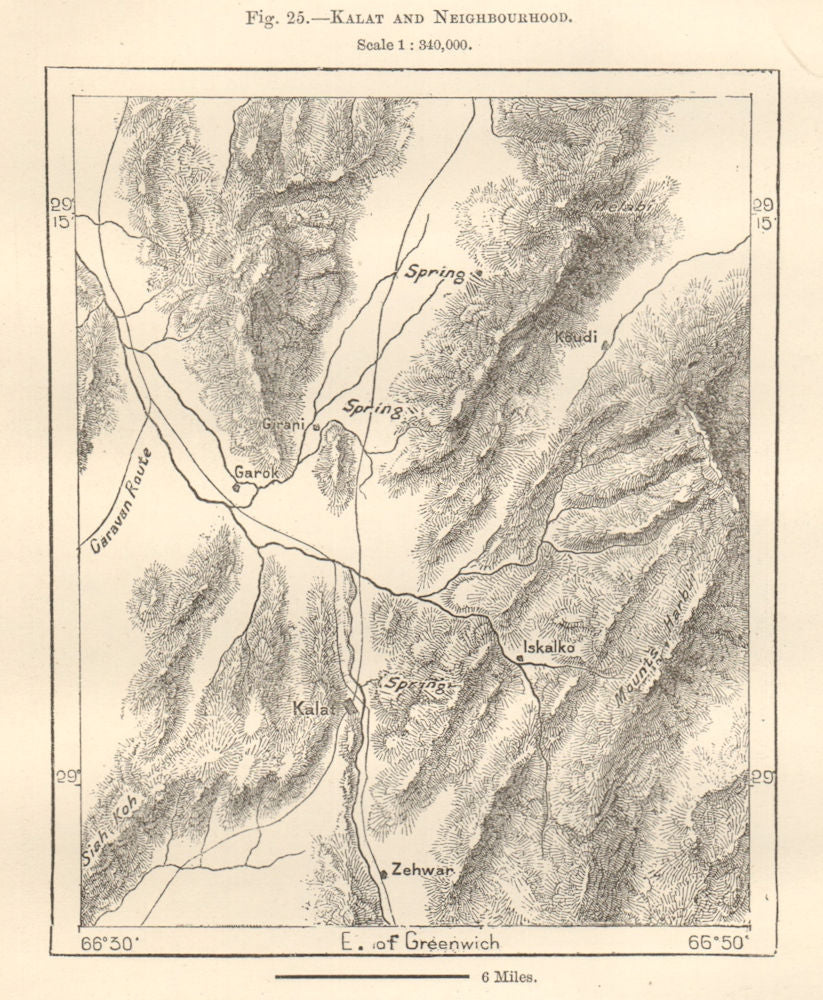 Kalat and Neighbourhood. Pakistan. Sketch map 1885 old antique plan ...