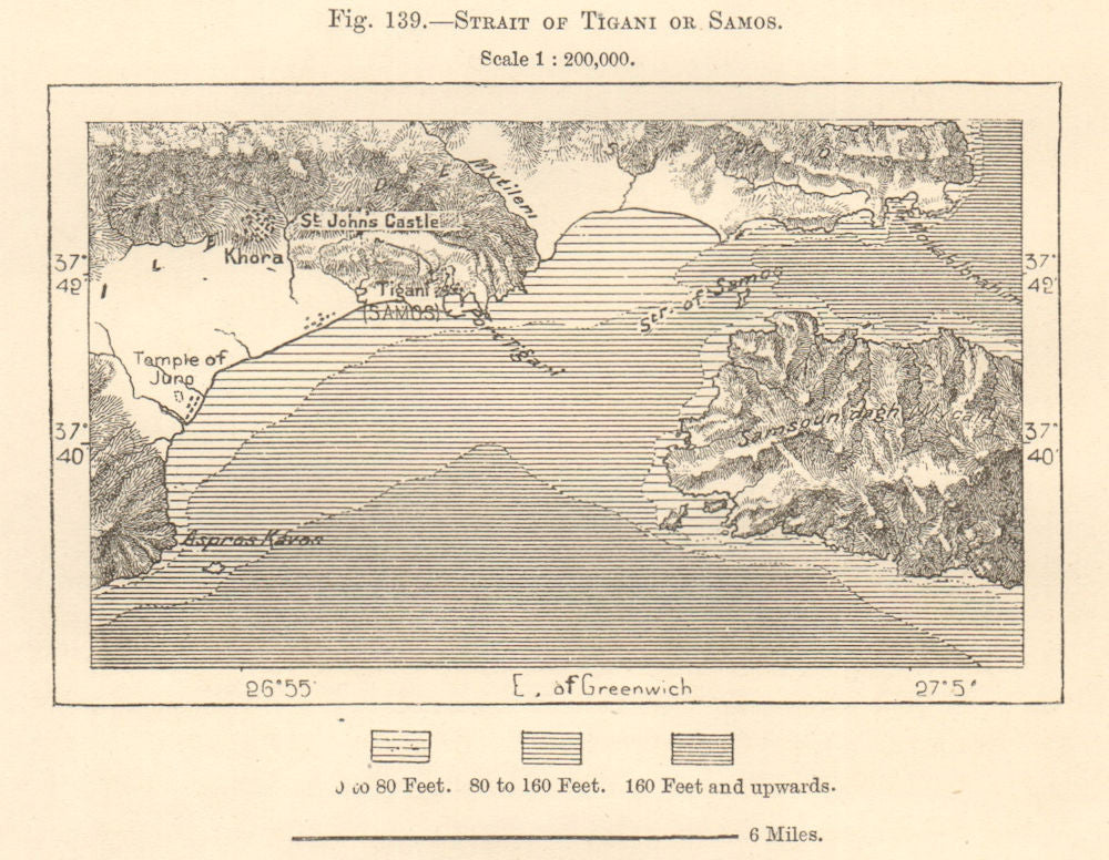 Samos, Mycale Strait & Dilek Peninsula. Tigani. Greece Turkey. Sketch ...