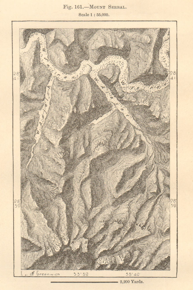 Mount Serbal. Sinai. Egypt. Sketch map 1885 old antique vintage plan ...