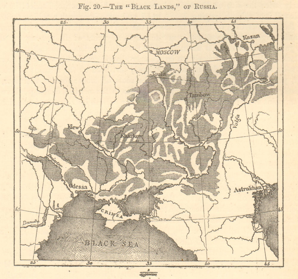 The "Black Lands" of Russia. Ukraine. Chernozem. Sketch map 1886 old ...