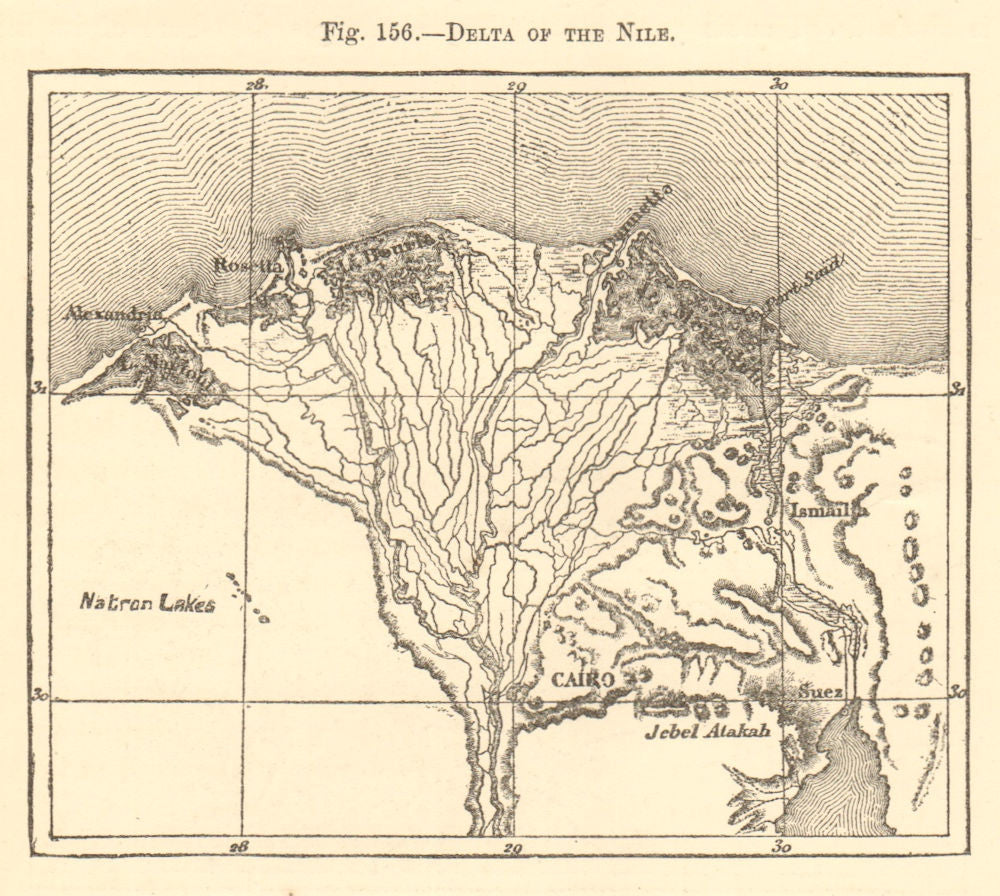 Delta of the Nile. Egypt. Cairo. Sketch map 1886 old antique plan chart ...