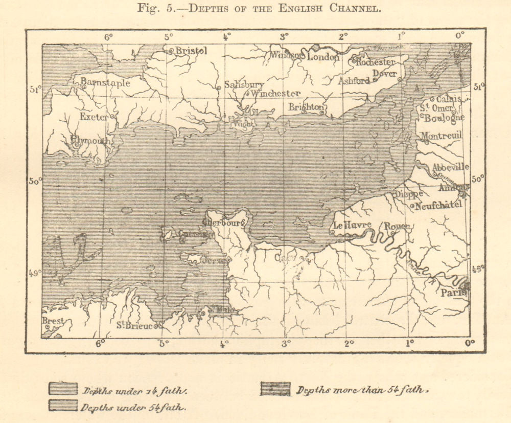 Depths of the English Channel. Sketch map 1886 old antique plan chart ...