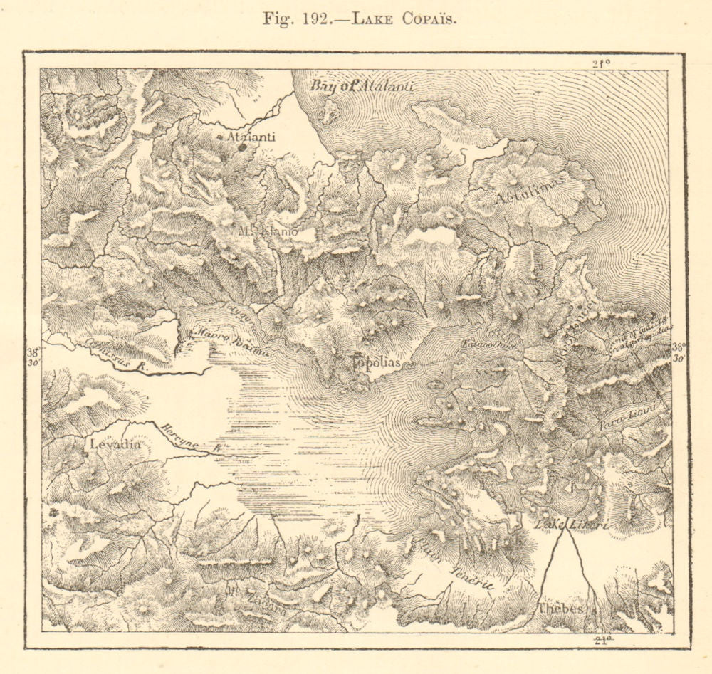 Lake Copais. Greece. Kopais. Sketch map 1886 old antique plan chart ...