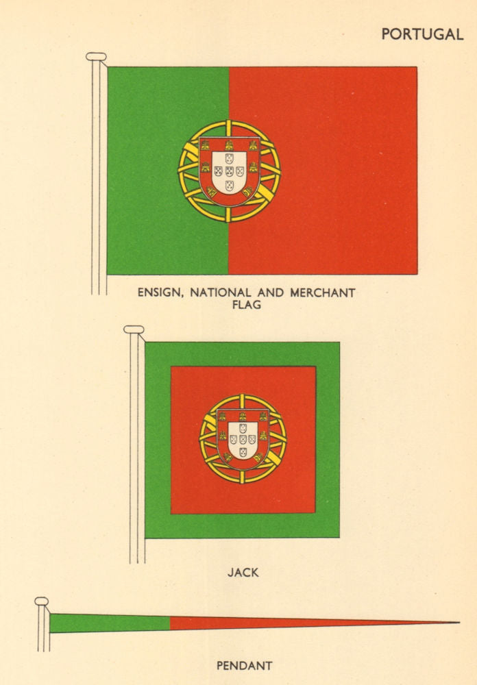 PORTUGAL FLAGS. Ensign, National and Merchant Flag, Jack, Pendant 1955 ...